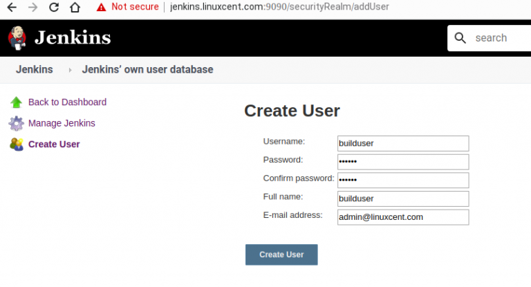 Create a new User in Jenkins - Linux Cent